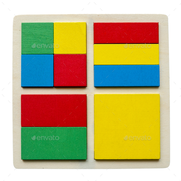 Colorful square and rectangular shape of puzzle isolated on white ...