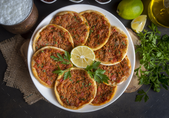 Turkish Food Findik Lahmacun / Mini Pizza Stock Photo by esindeniz