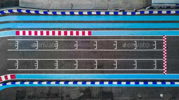 Aerial top view race kart track, Track for auto racing top view, Car ...