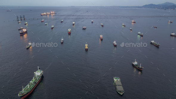 Aerial view oil chemical tanker at sea, Industrial crude oil and fuel ...