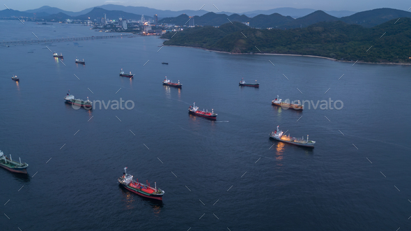 Aerial view oil chemical tanker at sea, Industrial crude oil and fuel ...