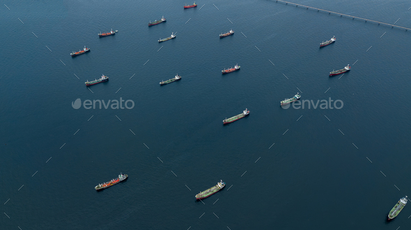 Aerial view oil chemical tanker at sea, Industrial crude oil and fuel ...