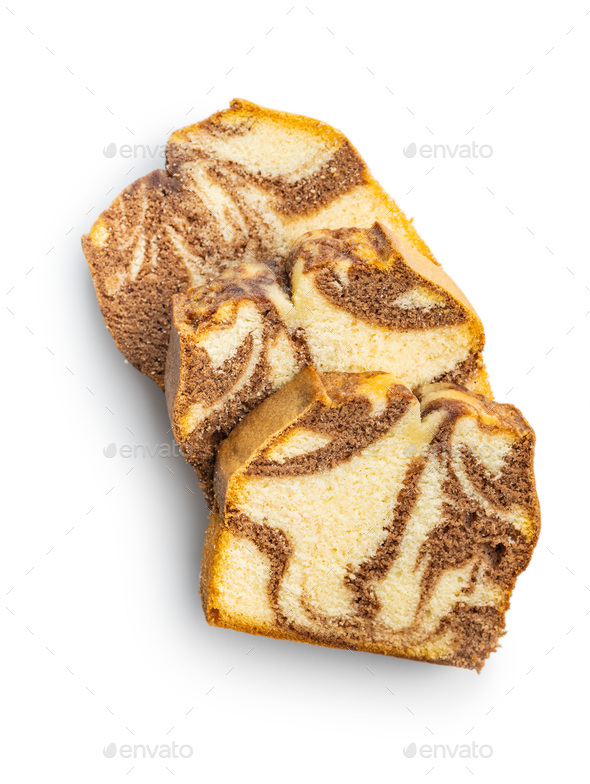 Marble sponge cake. Cake with cocoa and vanilla taste isolated on white ...