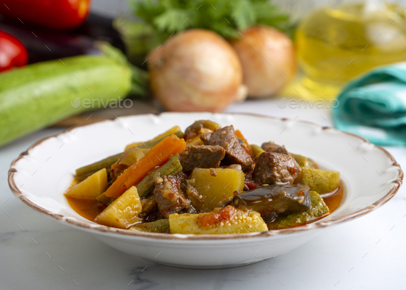 Turkish Food Turlu Mixed Vegetables with Cubed Meat. Stock Photo by ...