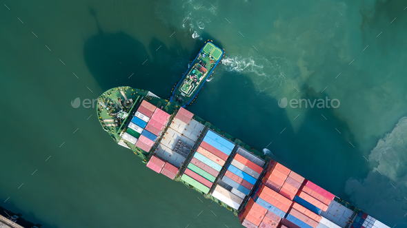 Aerial view container cargo ship, Global business import export ...