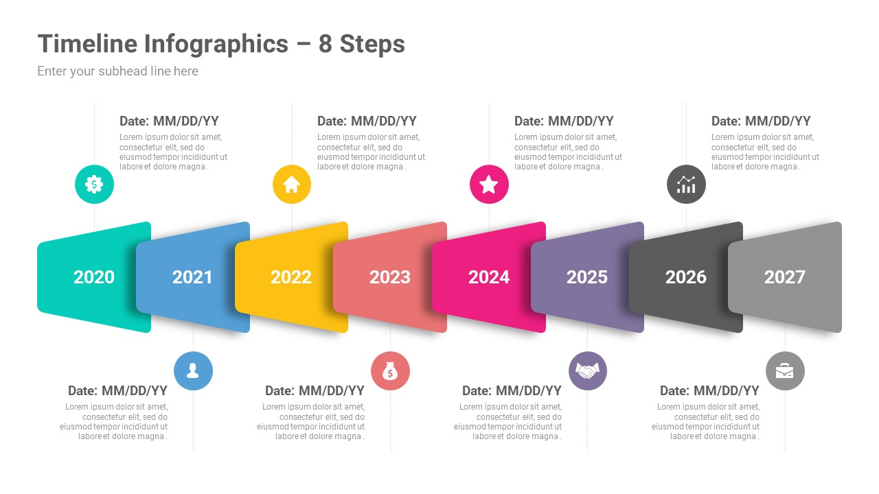 8 Steps Timeline Infographics PowerPoint Template, Presentation Templates