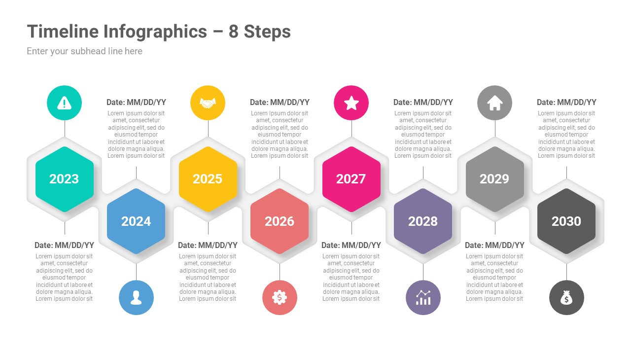 8 Steps Timeline Infographics PowerPoint Template, Presentation Templates