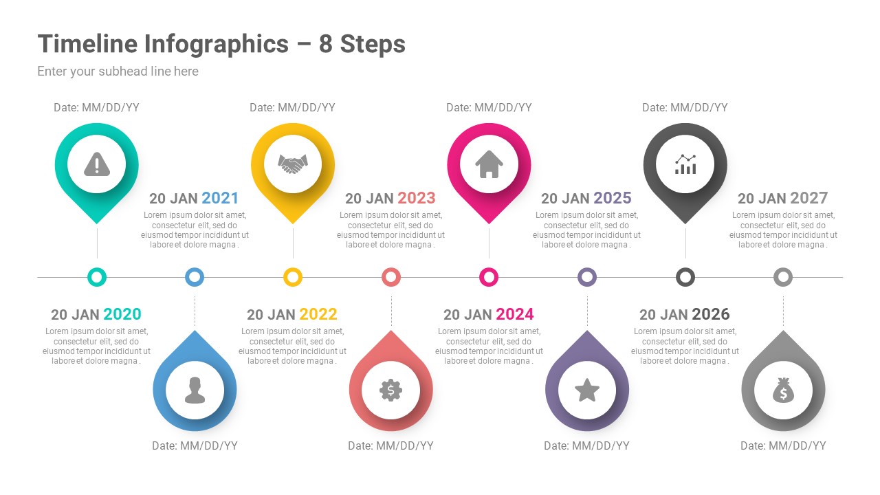 8 Steps Timeline Infographics PowerPoint Template, Presentation Templates