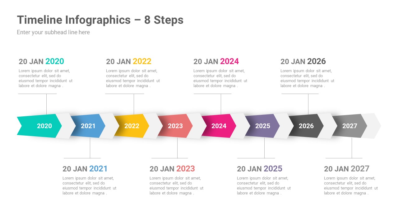 8 Steps Timeline Infographics PowerPoint Template, Presentation Templates