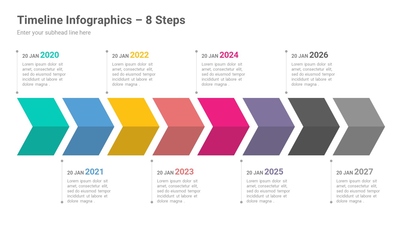 8 Steps Timeline Infographics PowerPoint Template, Presentation Templates