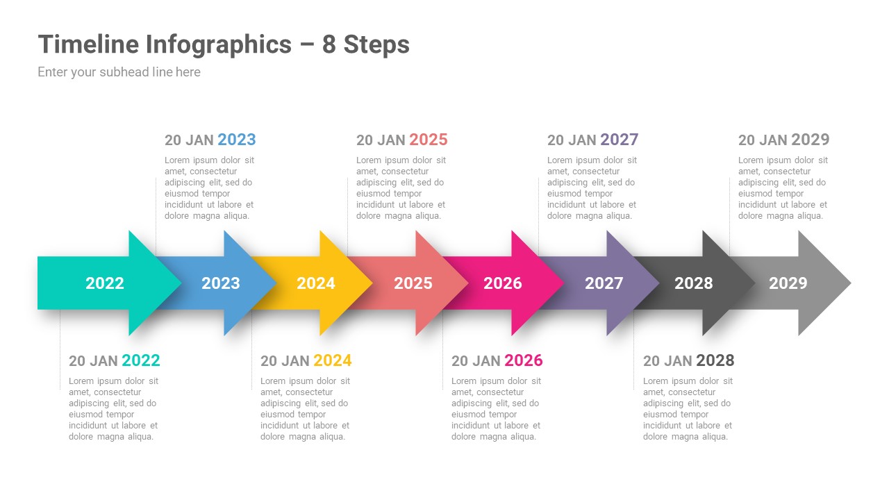 8 Steps Timeline Infographics PowerPoint Template, Presentation Templates