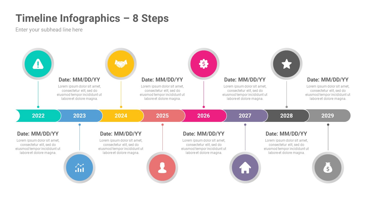 8 Steps Timeline Infographics PowerPoint Template, Presentation Templates