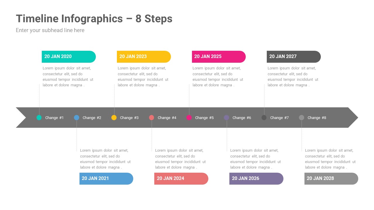 8 Steps Timeline Infographics PowerPoint Template, Presentation Templates