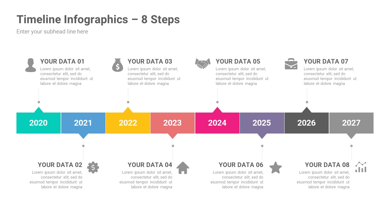 8 Steps Timeline Infographics PowerPoint Template, Presentation Templates