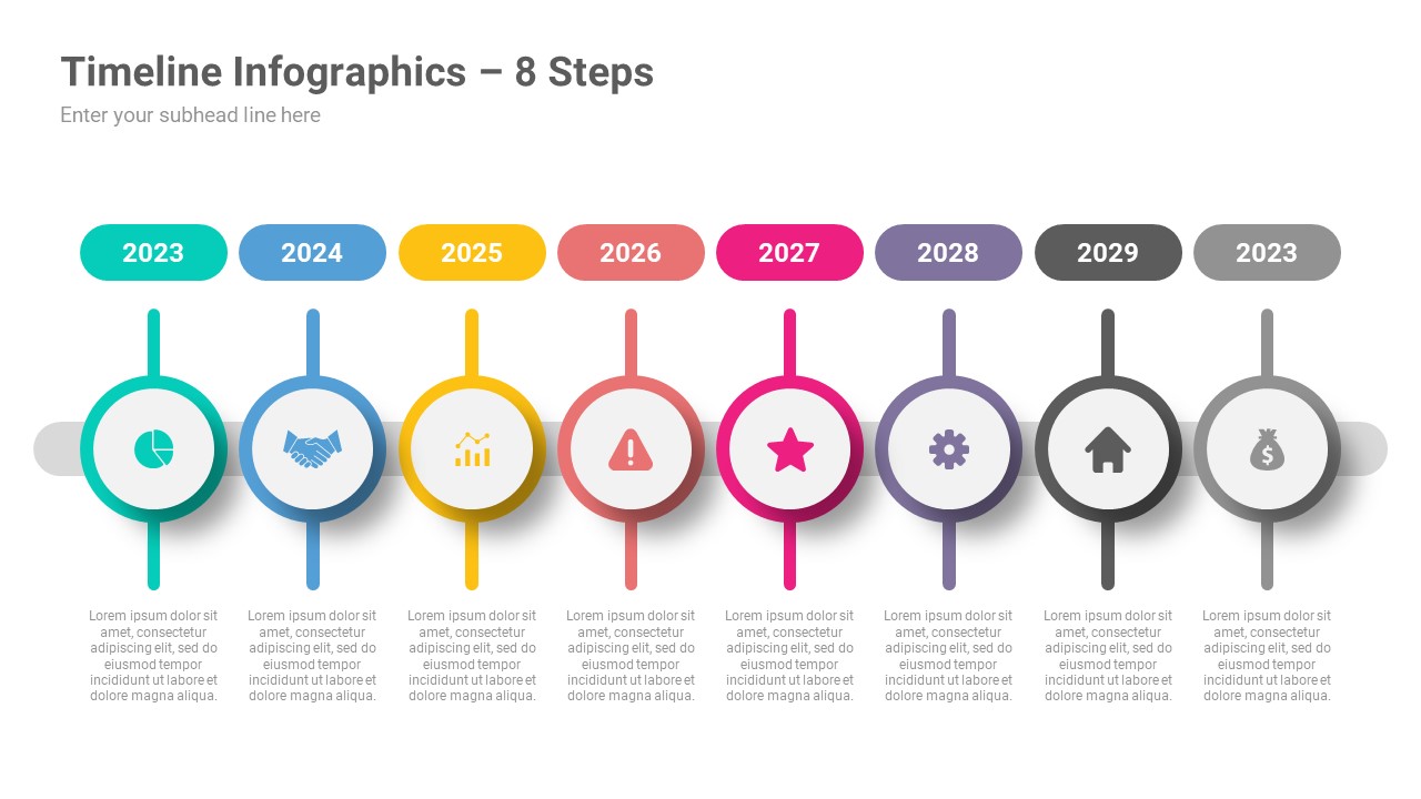 8 Steps Timeline Infographics PowerPoint Template, Presentation Templates
