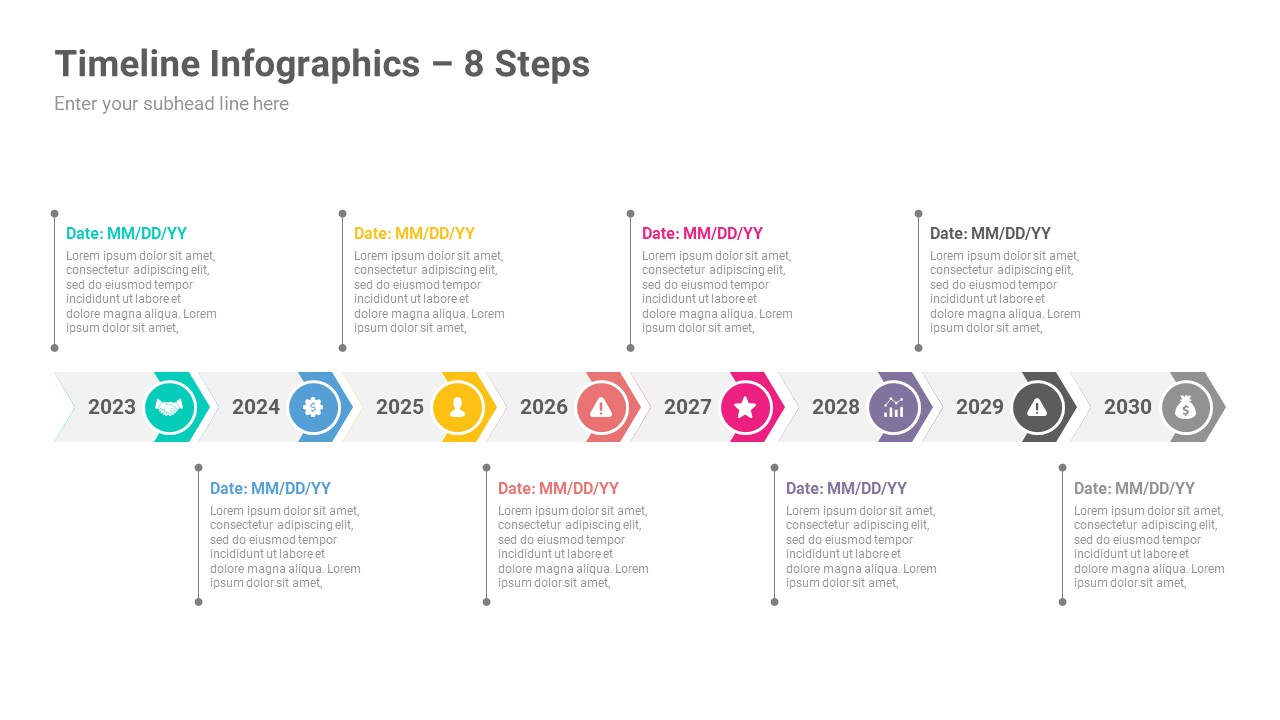 8 Steps Timeline Infographics PowerPoint Template, Presentation Templates