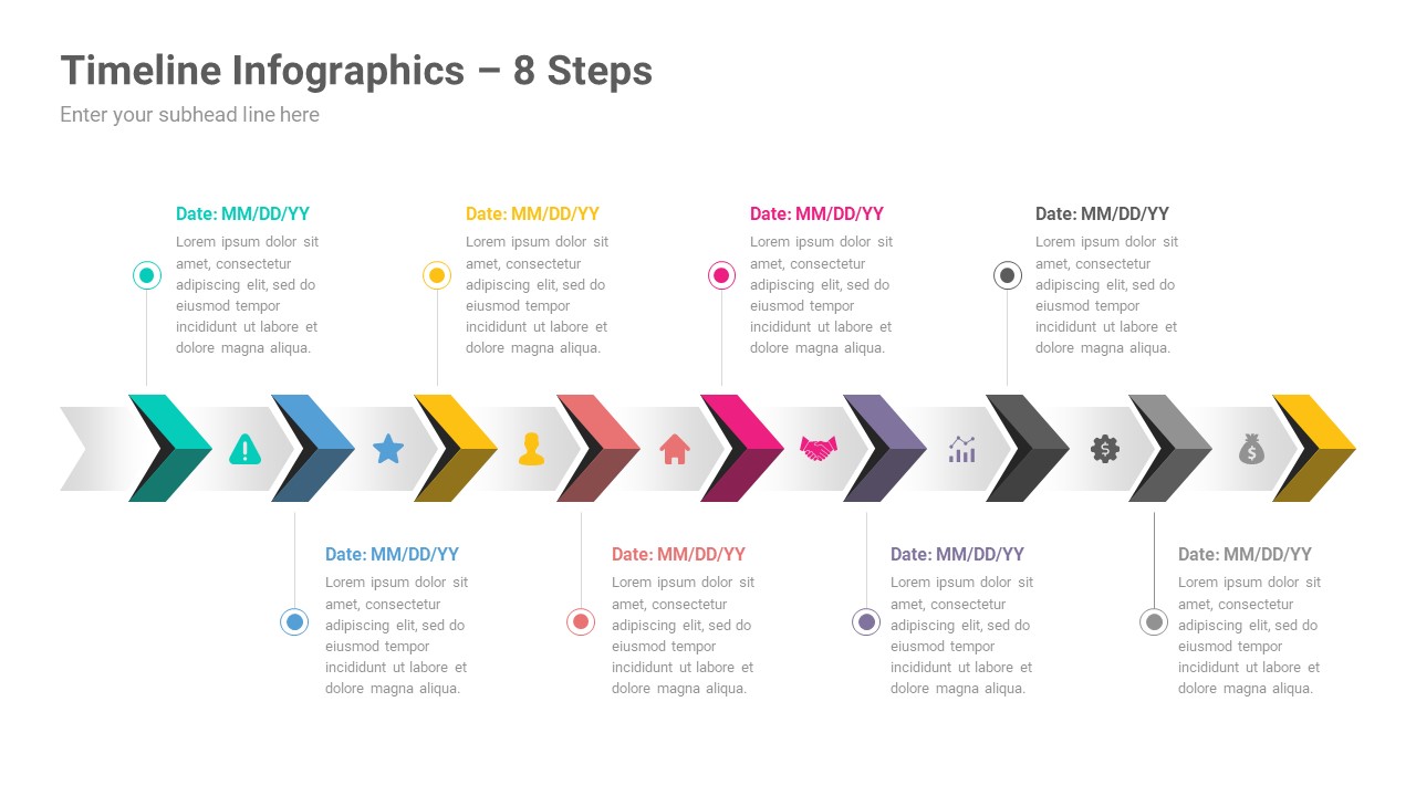 8 Steps Timeline Infographics PowerPoint Template, Presentation Templates