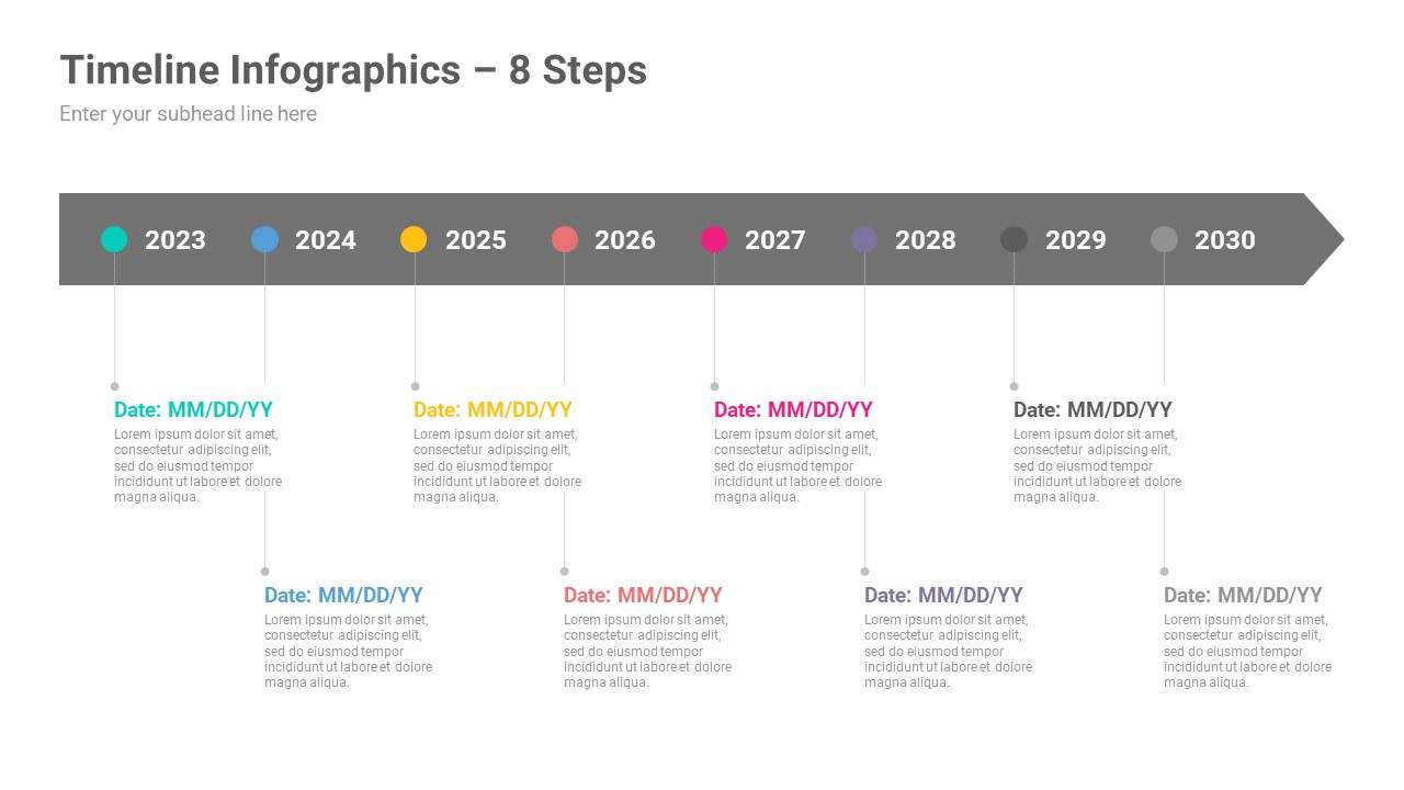 8 Steps Timeline Infographics PowerPoint Template, Presentation Templates