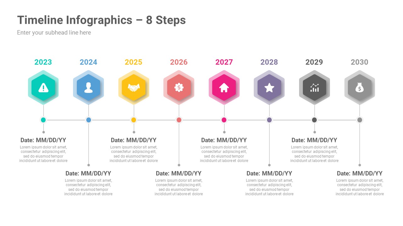8 Steps Timeline Infographics PowerPoint Template, Presentation Templates