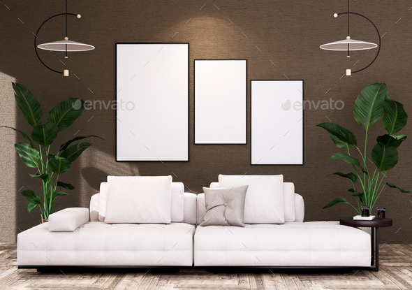 Empty room of Set of 3 photo frame with Furniture and fixture with ...