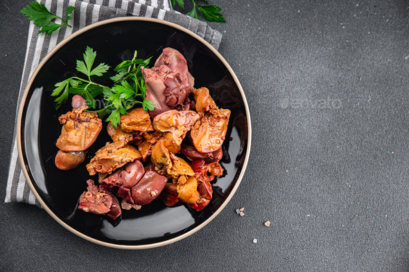 chicken liver offal eating cooking appetizer meal food snack on the ...