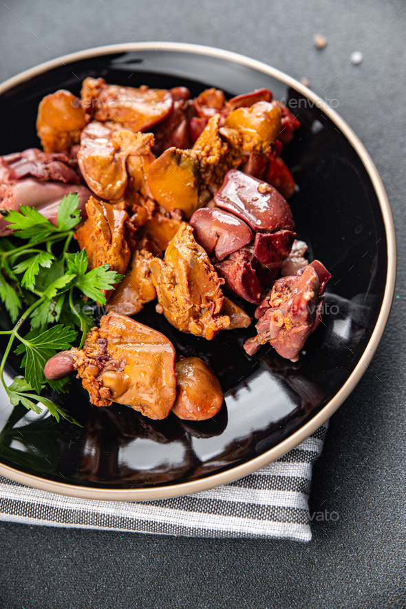chicken liver offal eating cooking appetizer meal food snack on the ...
