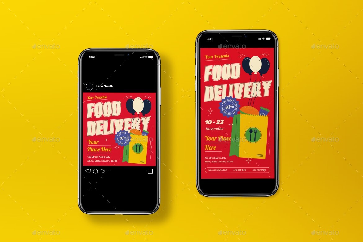 Red Hand Drawn Food Delivery Promo Flyer Set, Print Templates ...