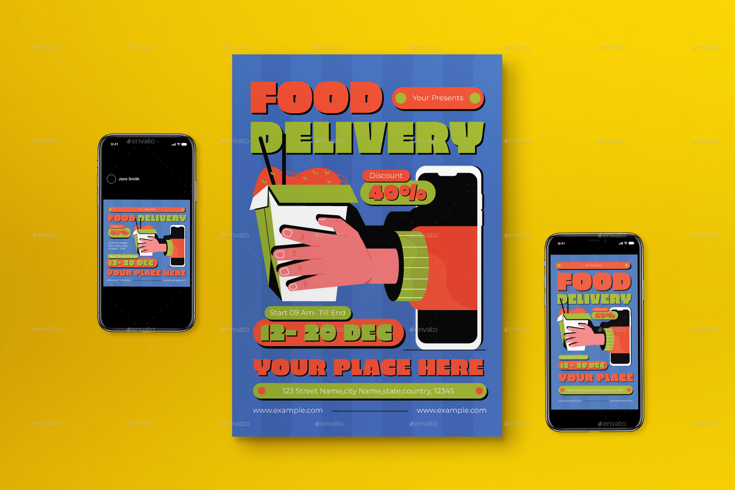 Blue Retro Food Delivery Promo Flyer Set, Print Templates | GraphicRiver