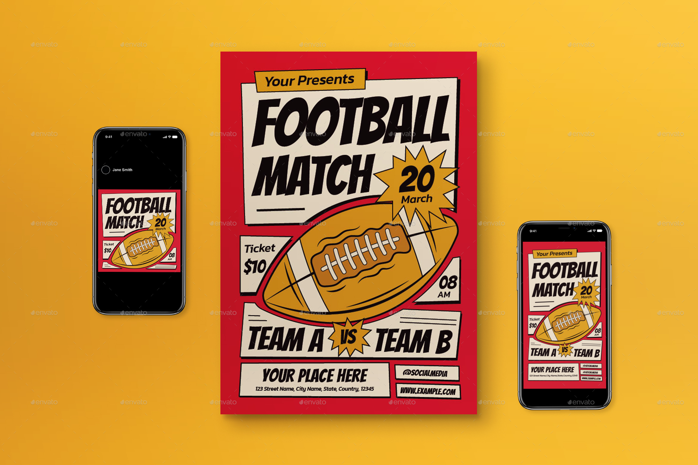 Red Vintage Football Match Flyer Set, Print Templates | GraphicRiver