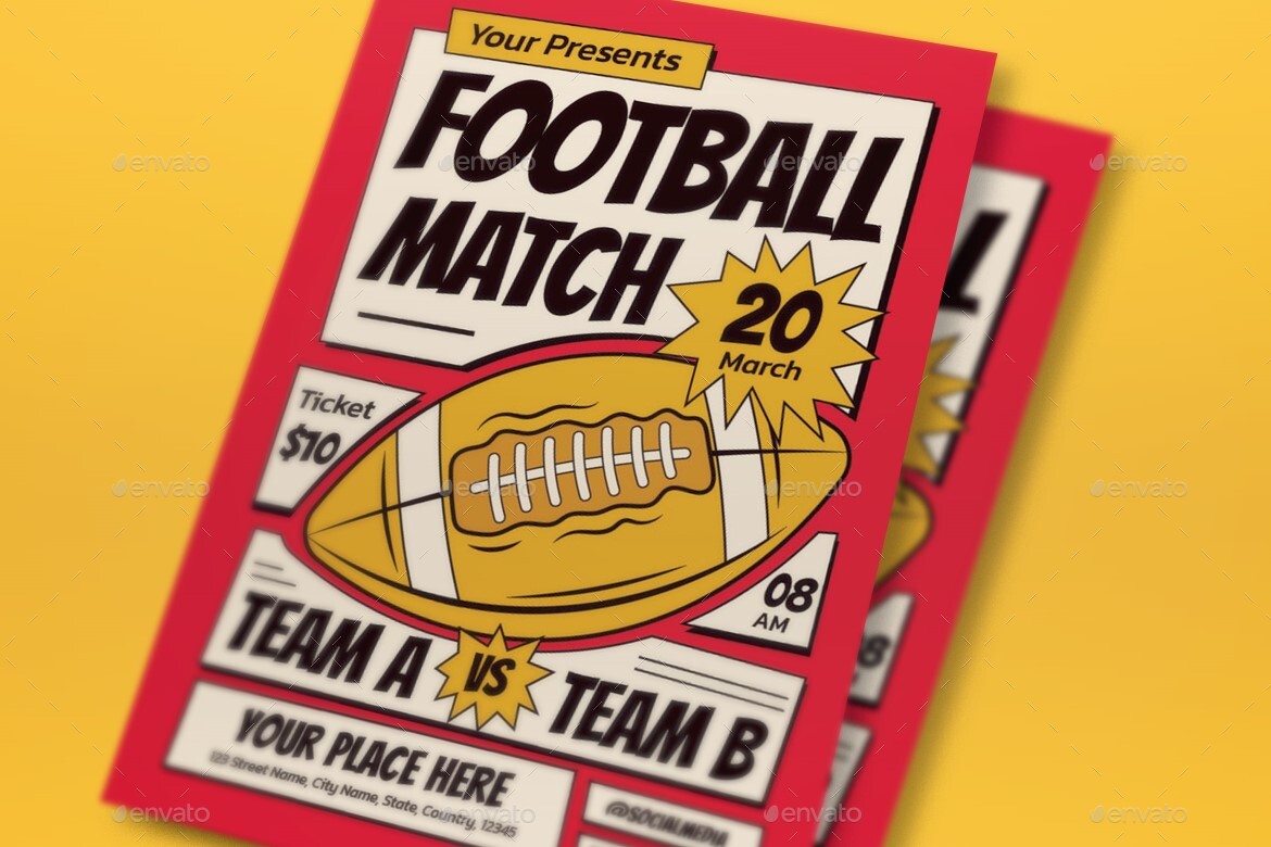Red Vintage Football Match Flyer Set, Print Templates | GraphicRiver