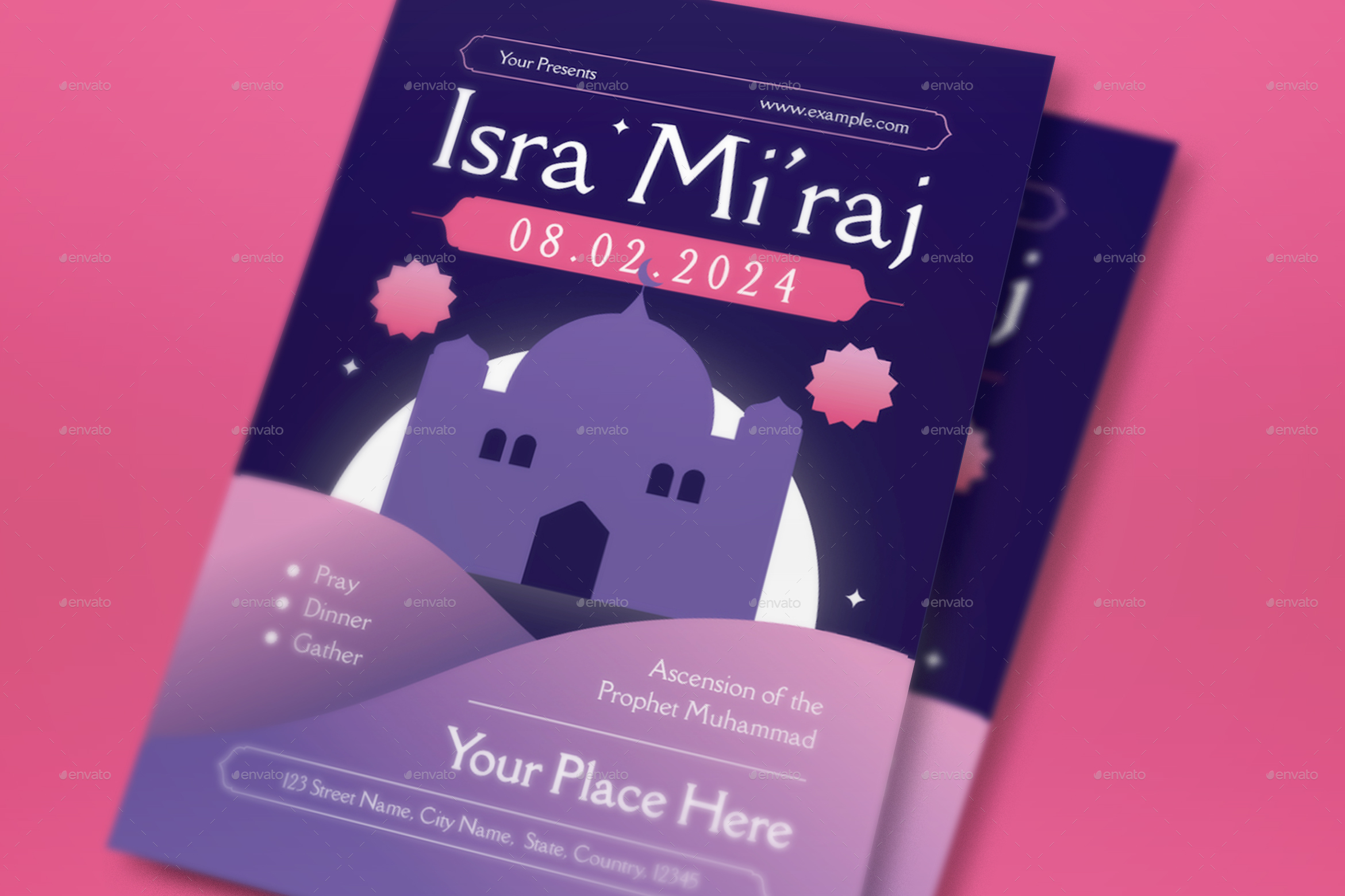 Navy Flat Design Isra Miraj Flyer Set, Print Templates | GraphicRiver