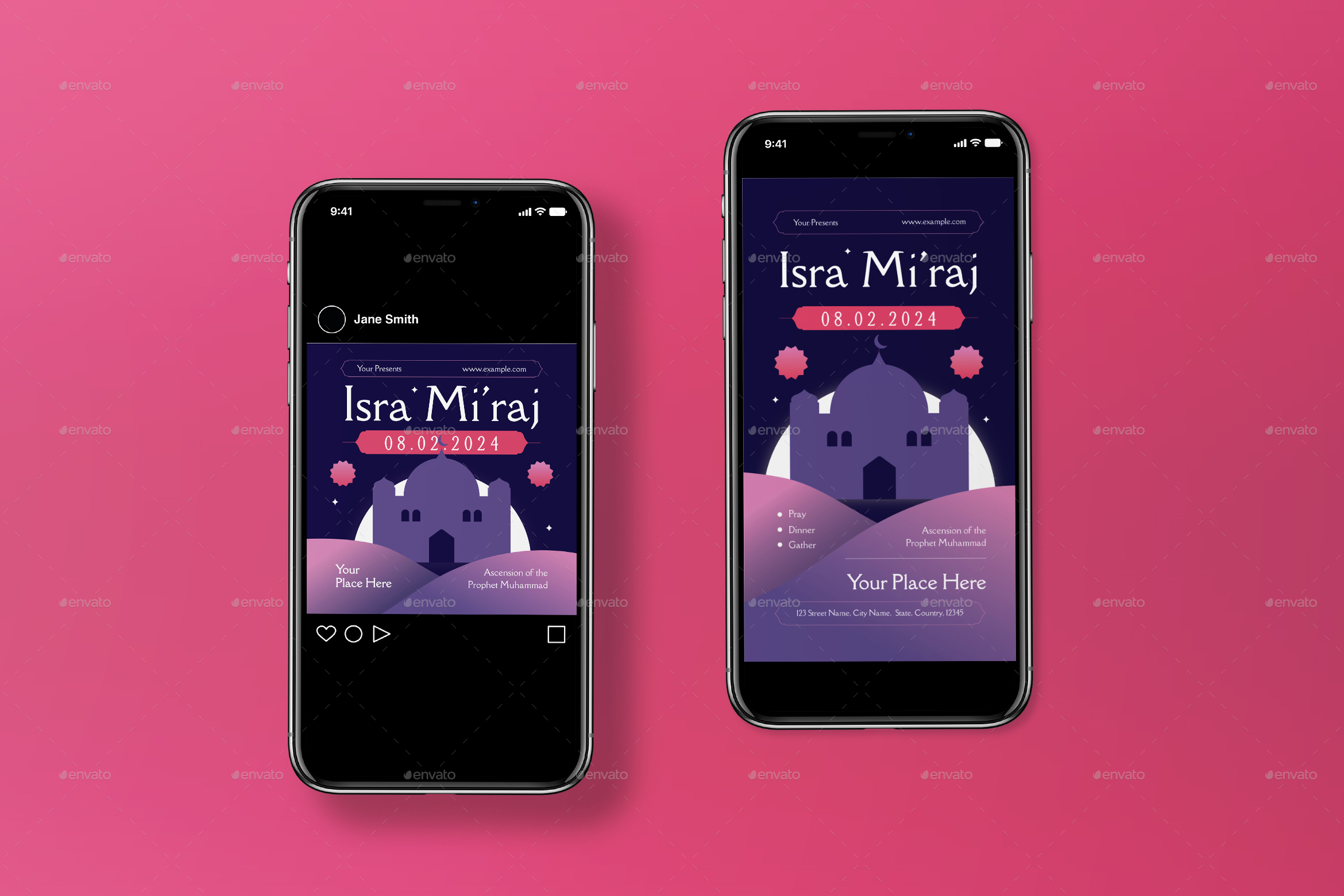 Navy Flat Design Isra Miraj Flyer Set, Print Templates | GraphicRiver