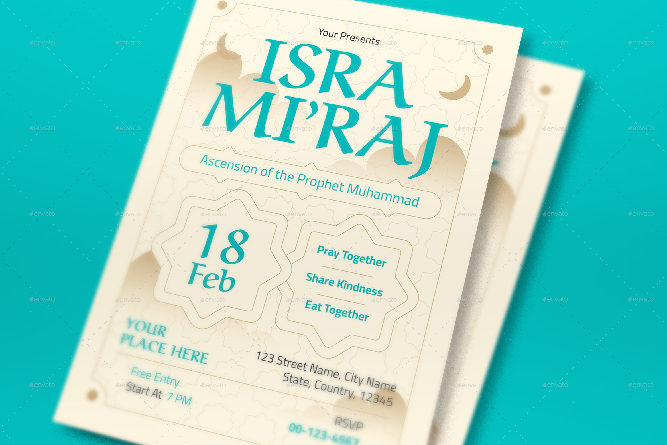White Modern Isra Miraj Flyer Set, Print Templates | GraphicRiver