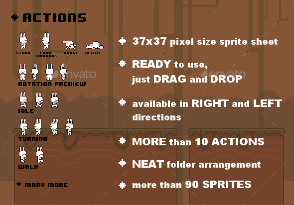 Pixel Rabbit Spritesheet, Game Assets | GraphicRiver