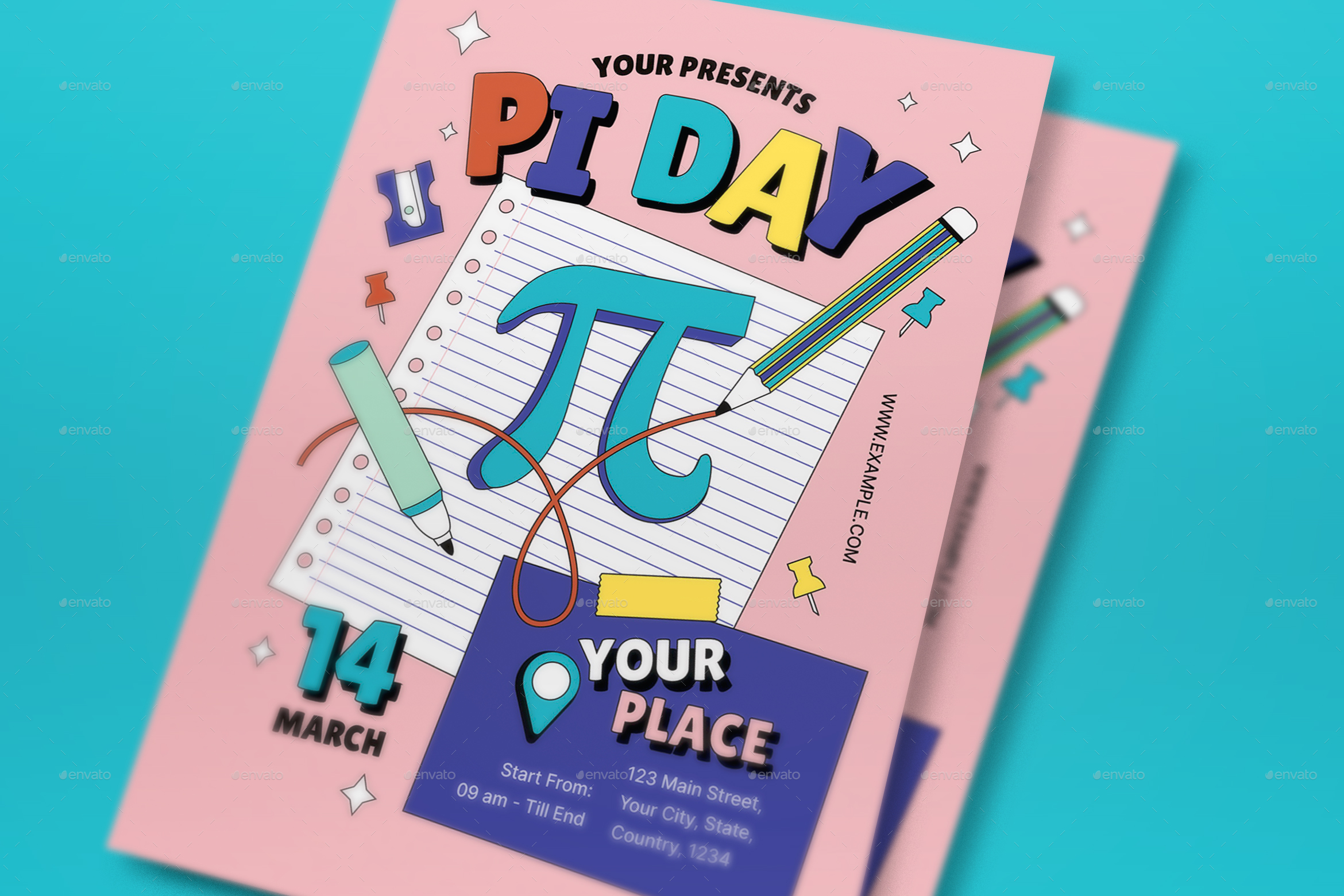 Pink 90's Pi Day Flyer Set, Print Templates | GraphicRiver