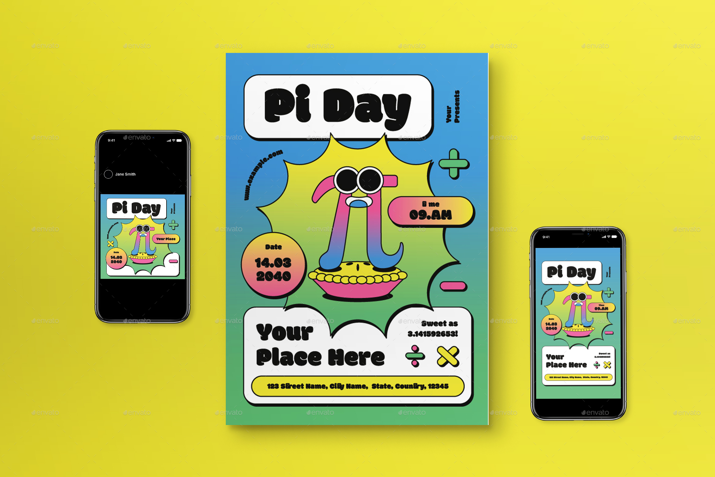 Blue Cartoon Pi Day Flyer Set, Print Templates | GraphicRiver