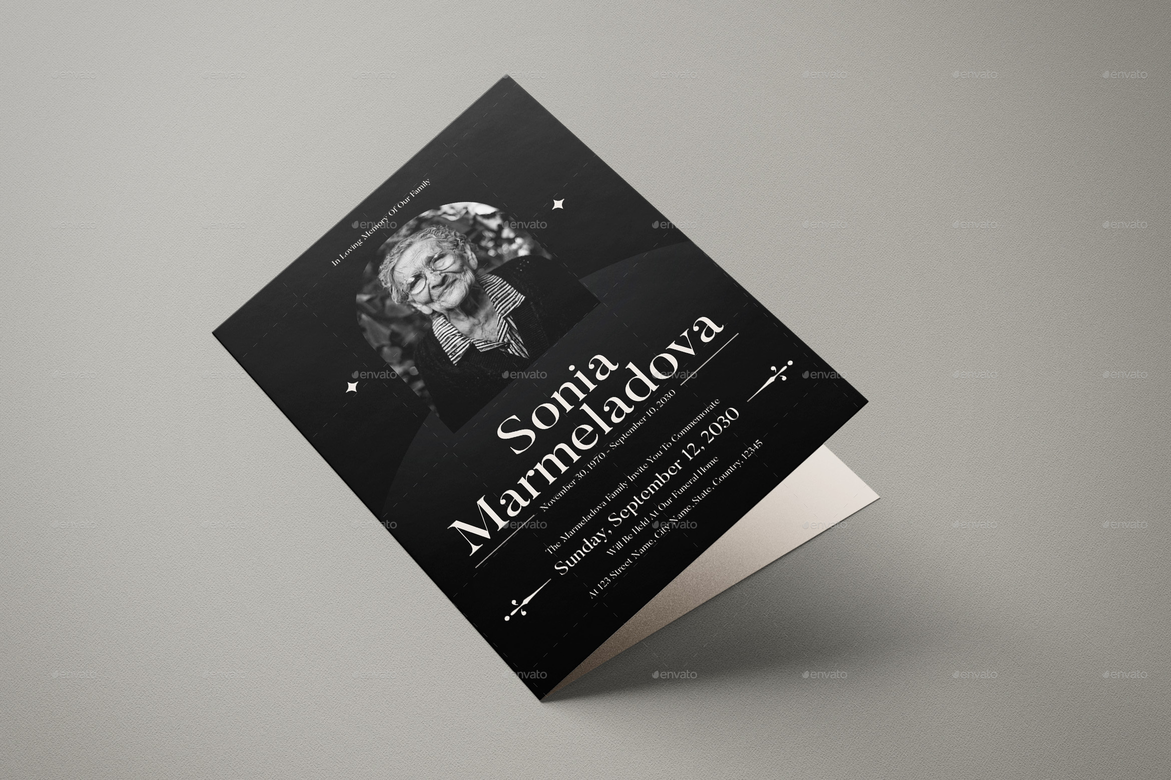 Black and White Gothic Minimalist Funeral Program, Print Templates