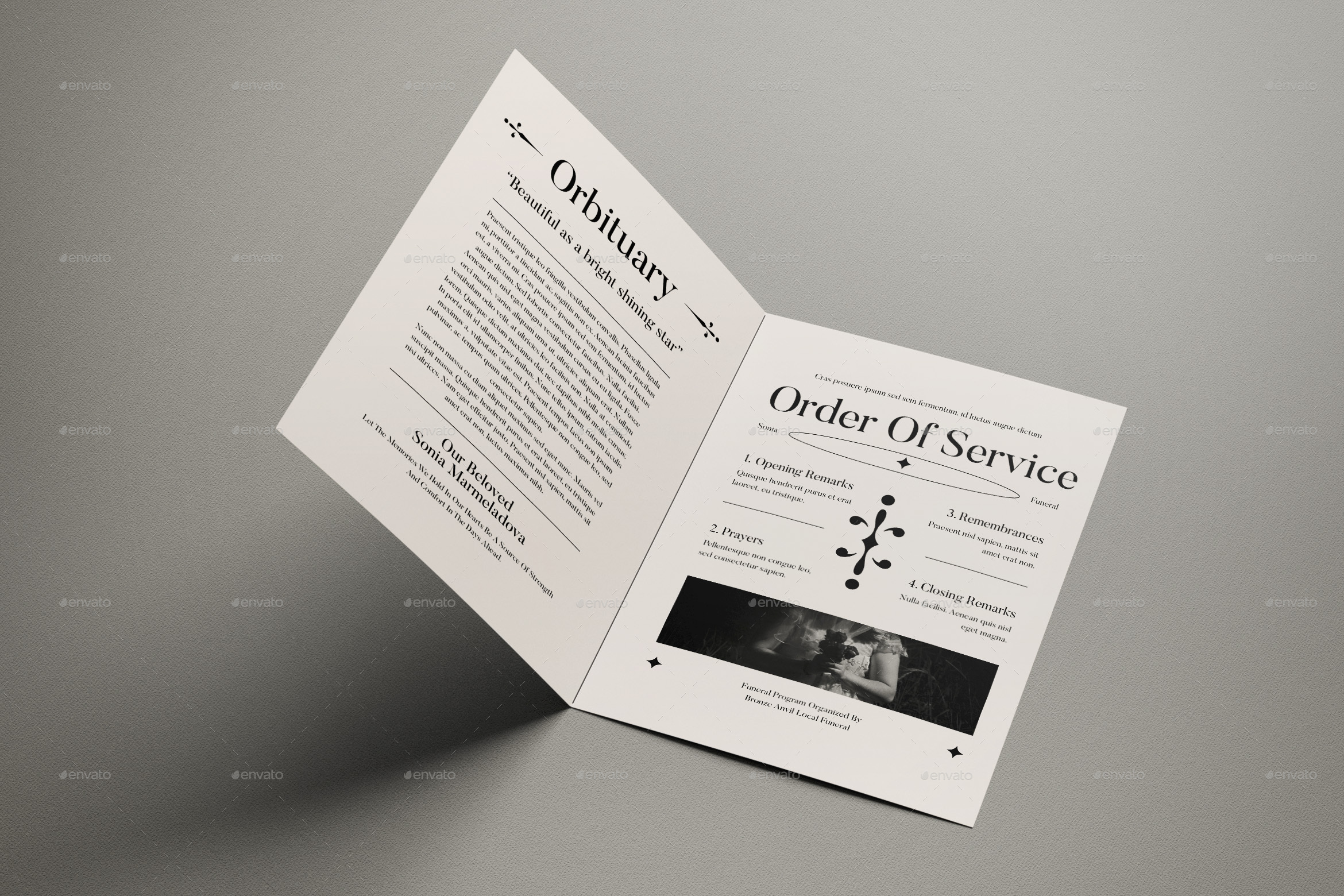 Black and White Gothic Minimalist Funeral Program, Print Templates