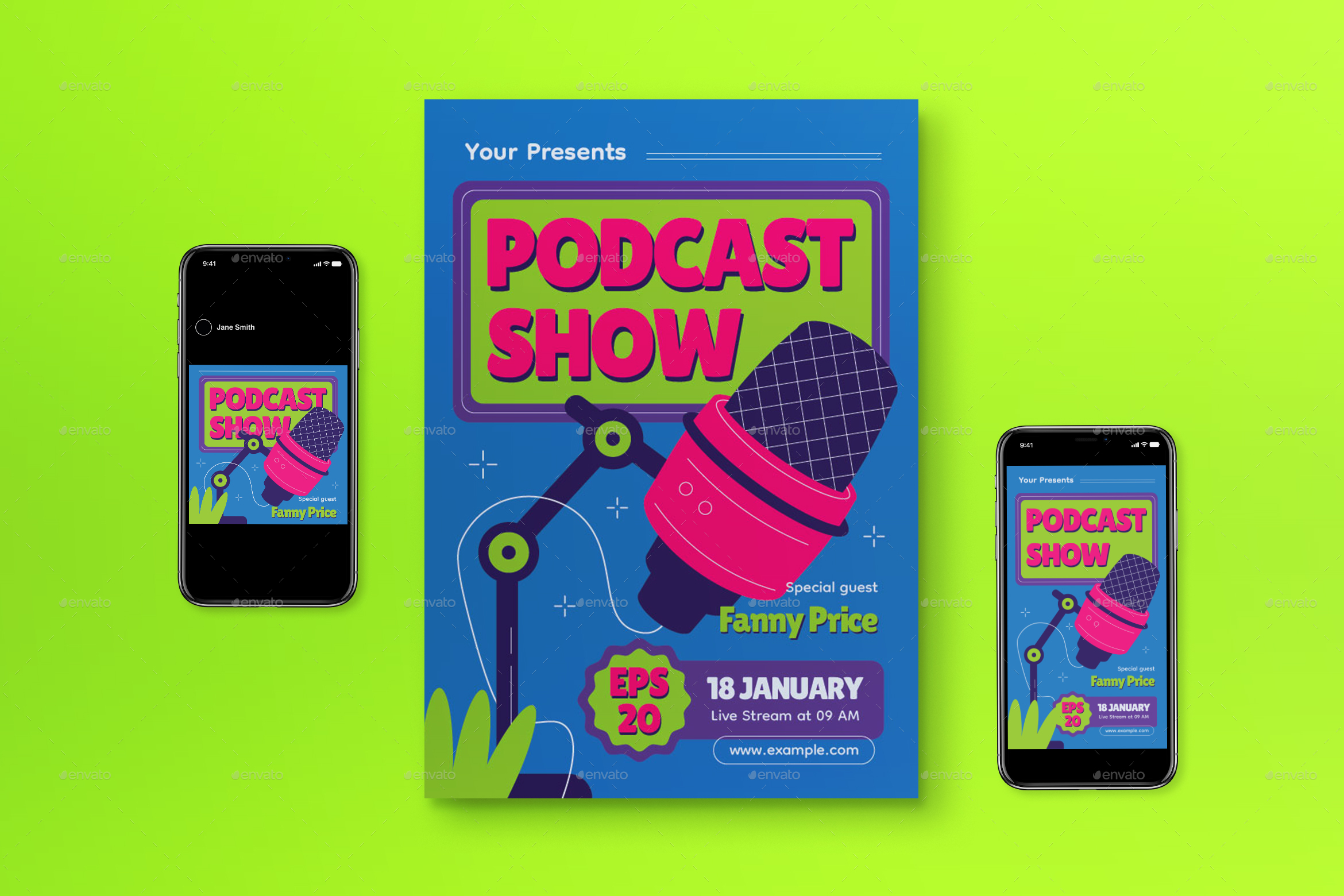 Blue Hand Drawn Podcast Flyer Set, Print Templates | GraphicRiver
