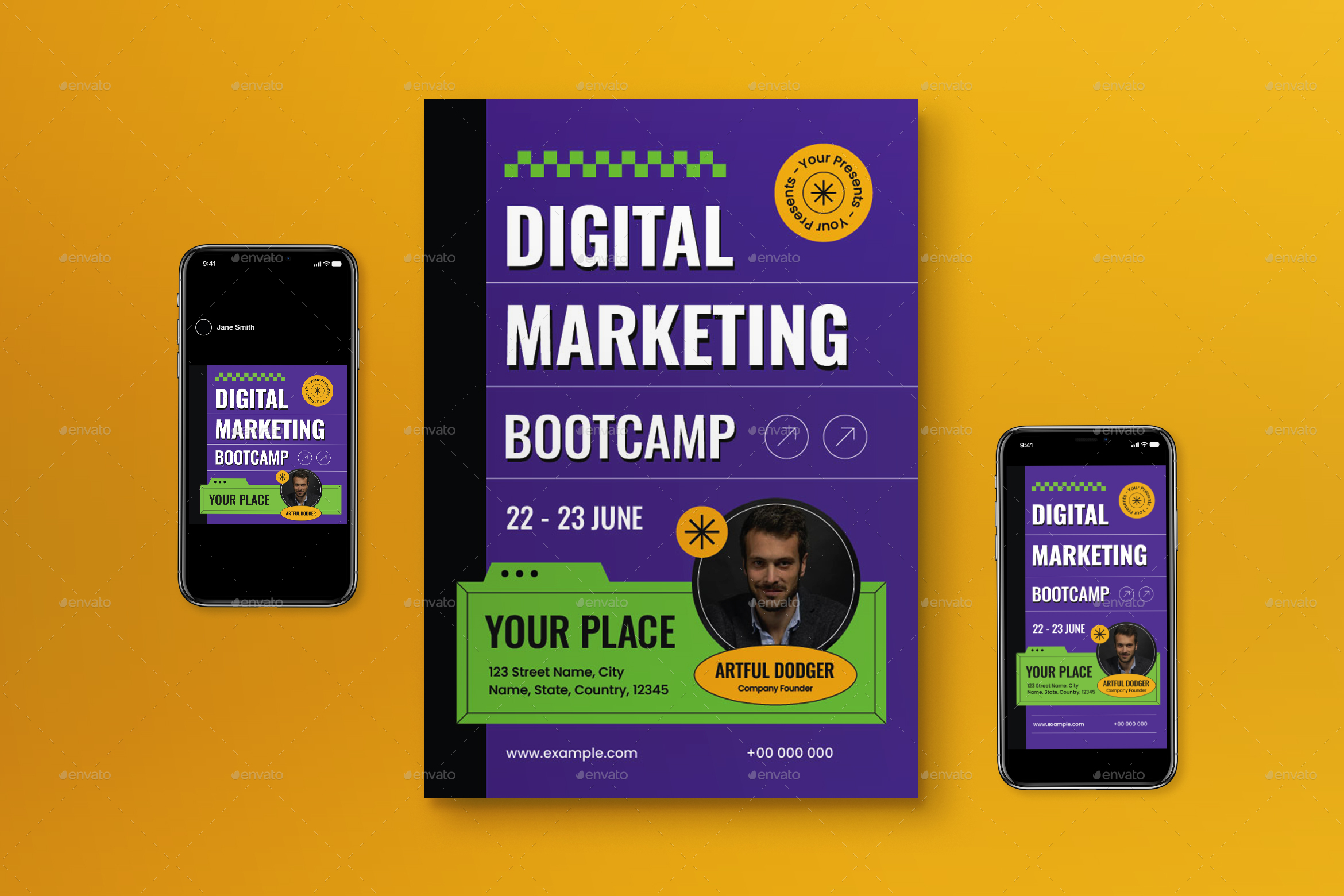 Blue Modern Digital Marketing Bootcamp Flyer Set, Print Templates ...