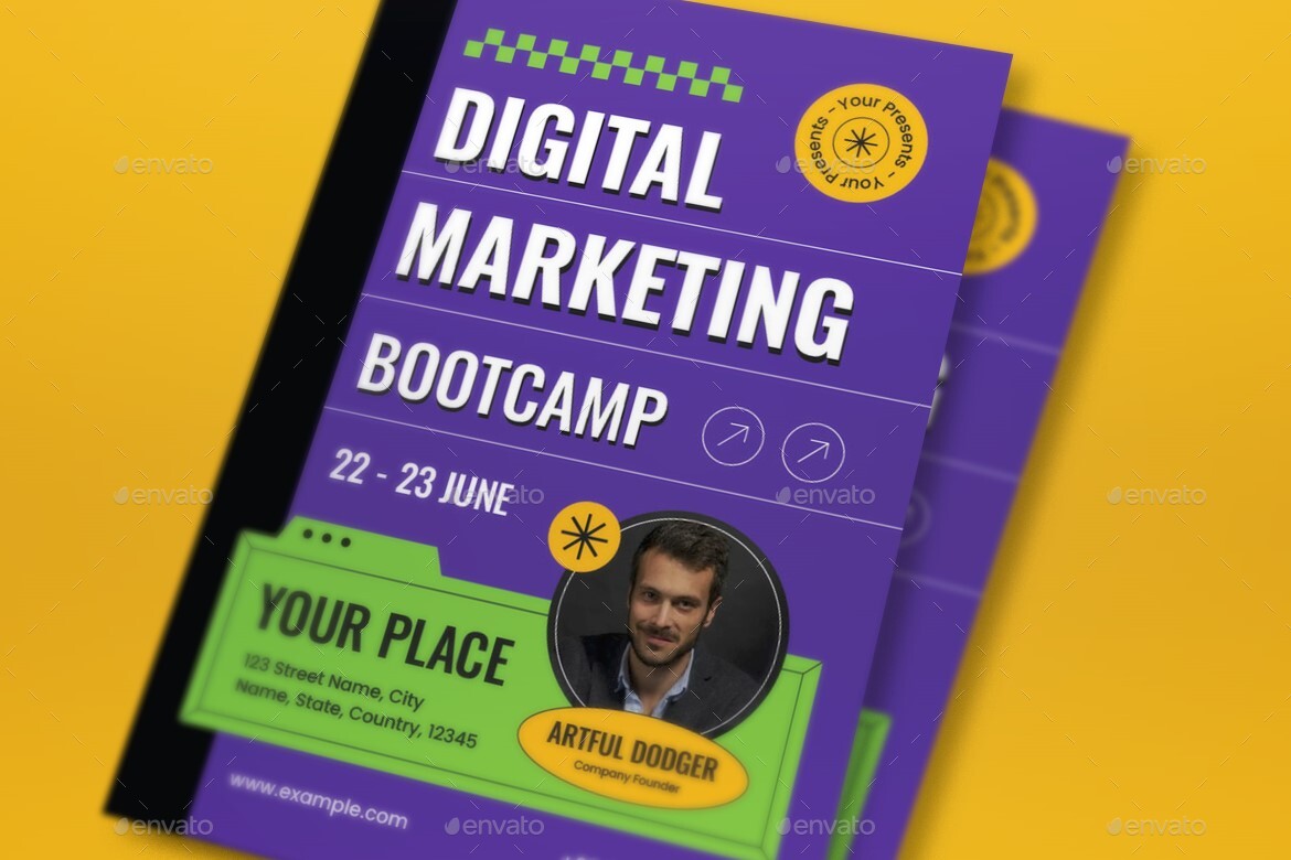 Blue Modern Digital Marketing Bootcamp Flyer Set, Print Templates ...