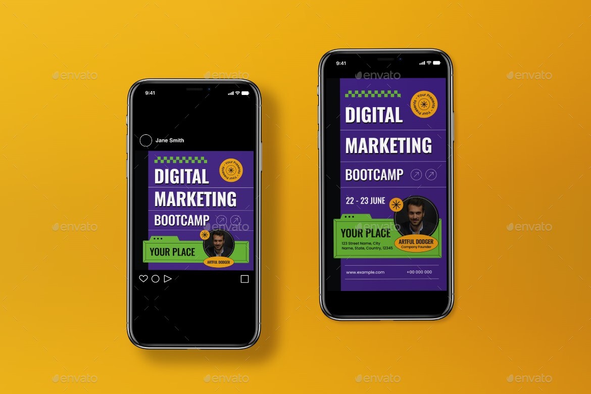 Blue Modern Digital Marketing Bootcamp Flyer Set, Print Templates ...