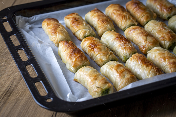 Turkish Tepsi Boregi, Round Borek, Tray pastry (Turkish name; rulo ...