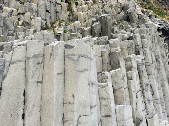 Hexagonal basalt columns on Vik beach Stock Photo by phoenixproduction