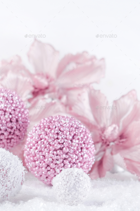 Merry Christmas. Christmas banner in pink color on a white Christmas ...