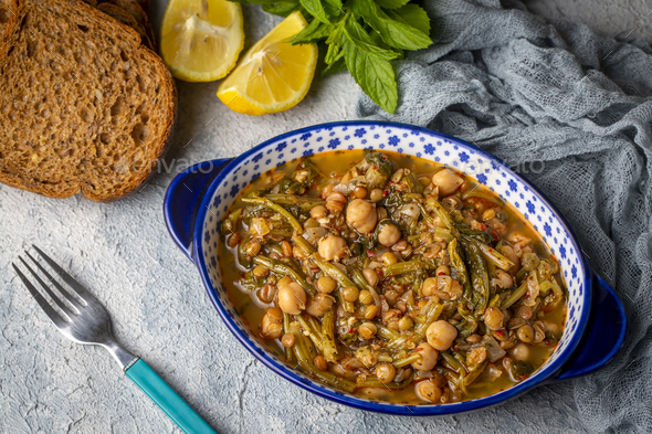 Spinach root dish with chickpeas, Turkish name; Nohutlu mercimekli ...