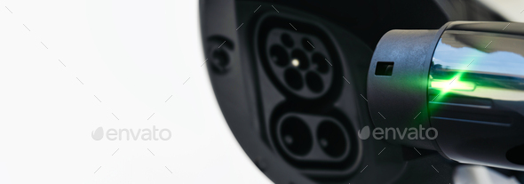 Type 2 CCS plug port on electric vehicle. DC - CCS type 2 EV charging ...