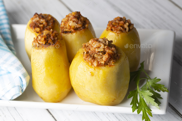 Traditional delicious Turkish food; stuffed potatoes (Turkish name ...