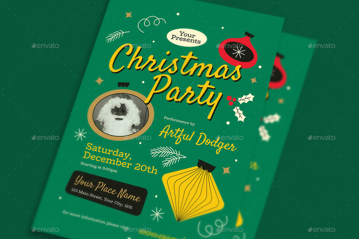 Retro Christmas Party Event Flyer, Print Templates | GraphicRiver