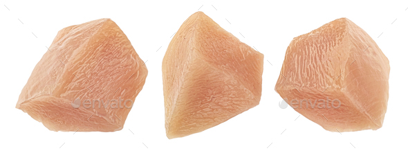 Raw chicken fillet chunks isolated on white background Stock Photo by ...